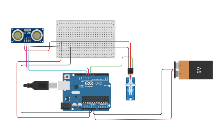 Circuit design Smart Dustbin Using Arduino, Ultrasonic sensor - Tinkercad