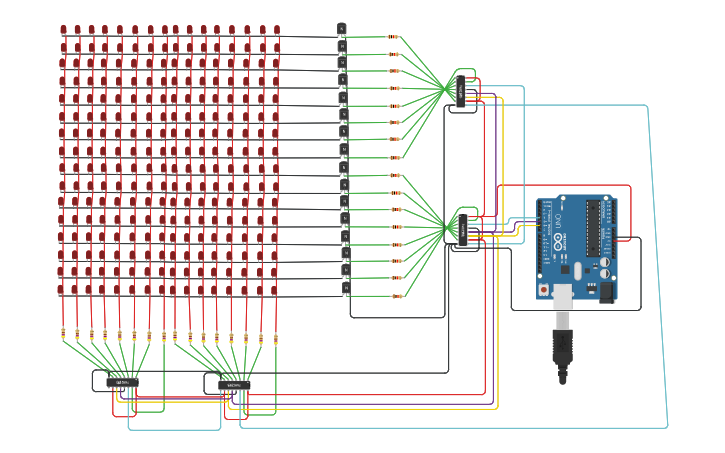 Circuit design 16x16 LED matrix counters - Tinkercad