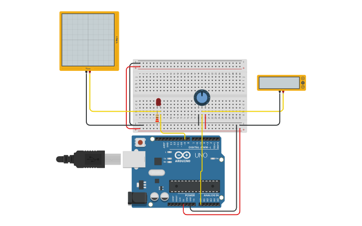 Circuit design Controle de bilho no LED: PWM e Potenciômetro - Tinkercad