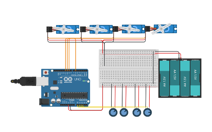 Circuit design Robotic arm - circuit - Tinkercad