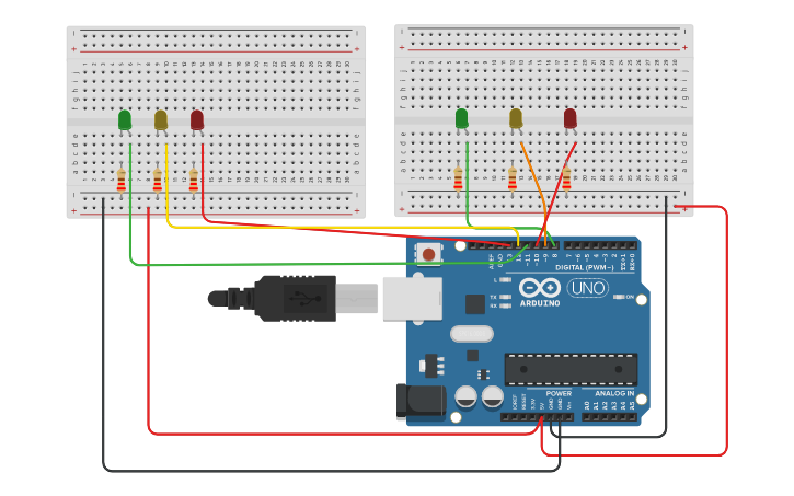 Circuit design Semáforo programado con Arduino - Tinkercad
