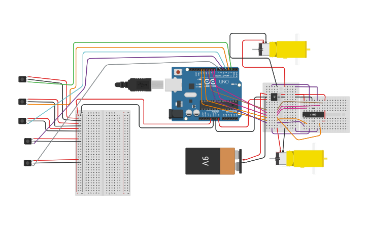 Circuit design Line Following robot - Tinkercad