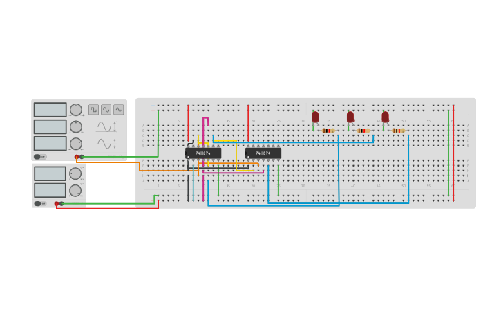 Circuit design Experiment 10 (3 Bit Shift Register) - Tinkercad