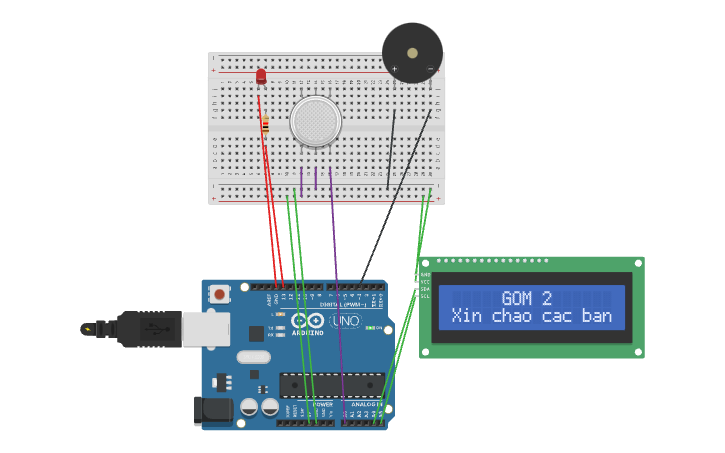 Circuit design cảm biến MQ2 - Tinkercad