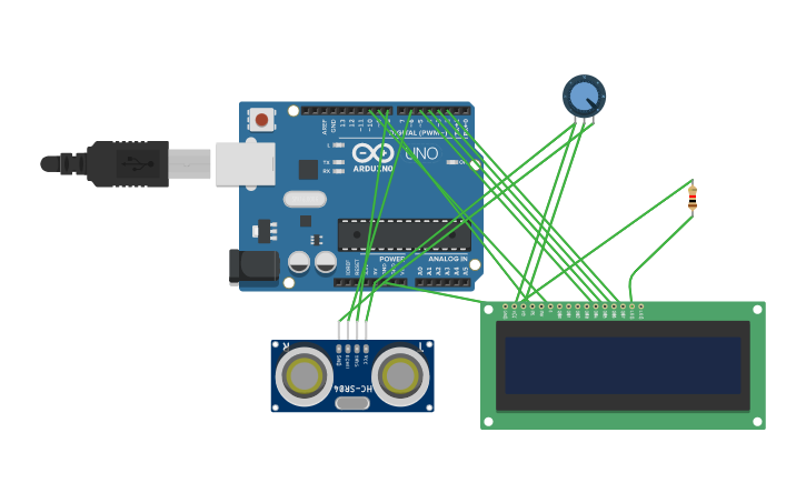 Circuit design 超音波距离与液晶显示屏 - Tinkercad