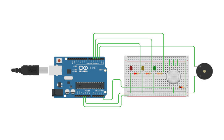 Circuit design Arduino Fire Alarm indicator - Tinkercad