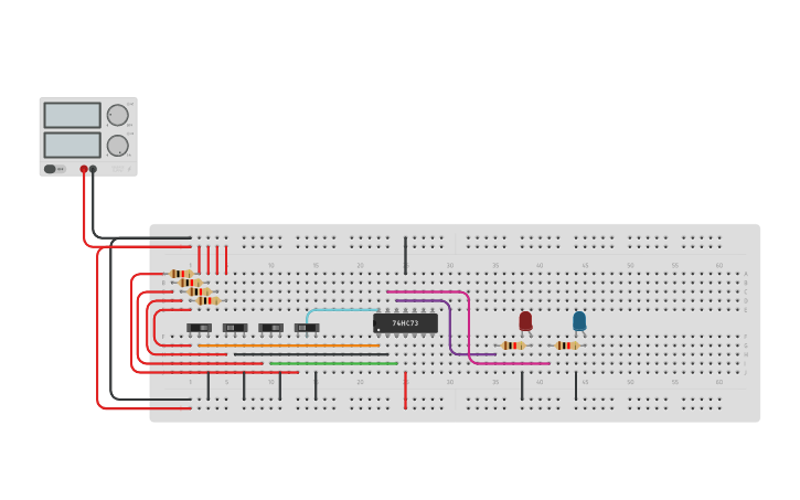 Circuit design Rangkaian 2. J.K FLIP FLOP Dengan IC 7473 - Tinkercad