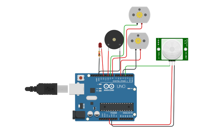 Circuit design DC motor +Buzzer +LEDs+Sensor interface with arduino uno ...