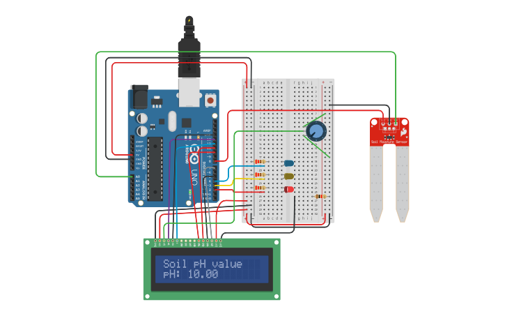 Circuit design Copy of Arduino Soil Moisture ph Sensor - Tinkercad