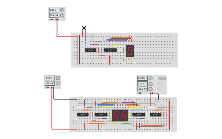 Circuit design Counter 7 Segment 0-9, 0-99 Digits - Tinkercad