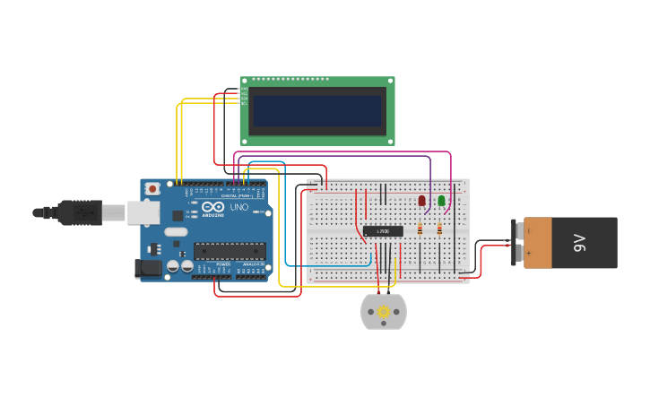 Circuit design DC Motor and LCD ADAFRUIT - Tinkercad