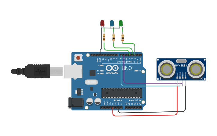 Circuit design WATER LEVEL INDICATOR USING ULTRASONIC - Tinkercad