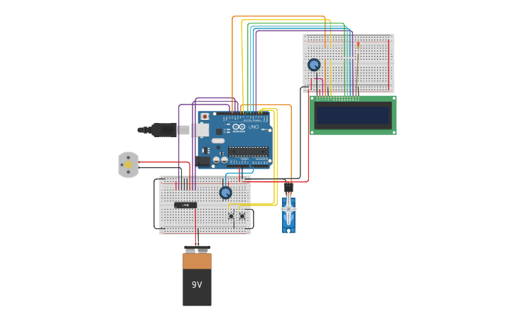 Circuit design LCD: Servo and DC Motor and Serial Monitor - Tinkercad