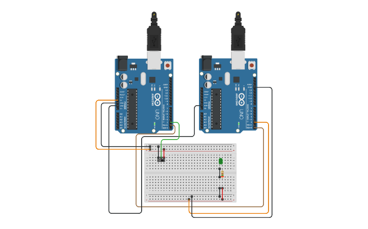 Circuit design Serial data transfer between two Arduino boards - Tinkercad