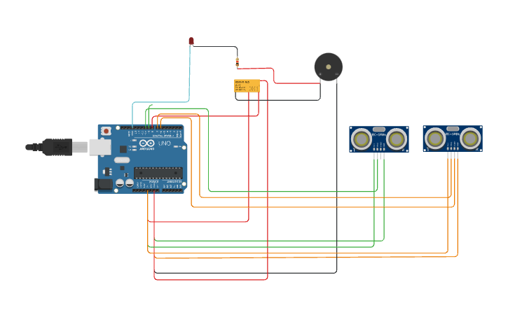 Circuit design sensor getar / gempa - Tinkercad