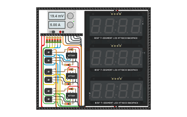 Circuit design ATTINY = 7 SEGMENT LED HT16K33 - Tinkercad