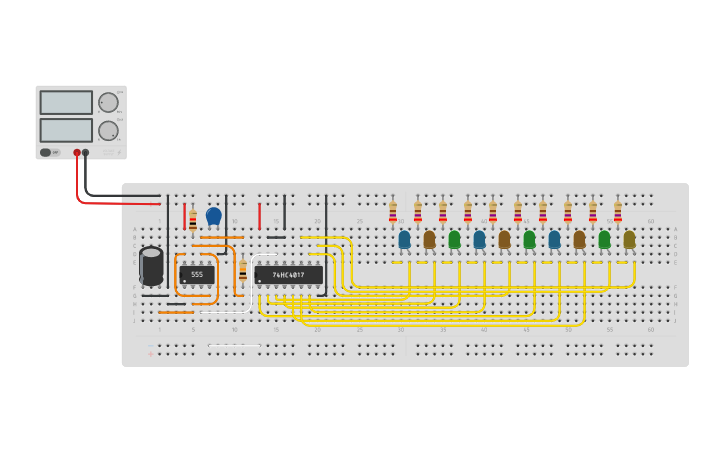 Circuit design led chaser using decade counter - Tinkercad