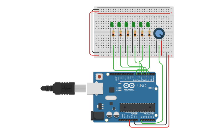 Circuit design Uso de For en Arduino - Tinkercad