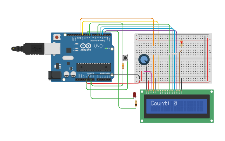 Circuit design Push Button Counter - Tinkercad