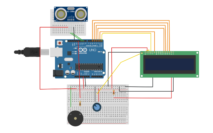 Circuit design Measure Distance With LCD - Tinkercad