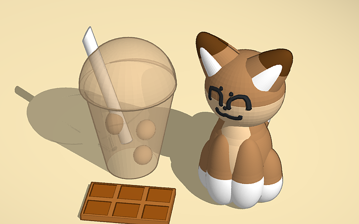 3D design Tinker-Cat with boba tea! (BY: Honey Kitty) - Tinkercad