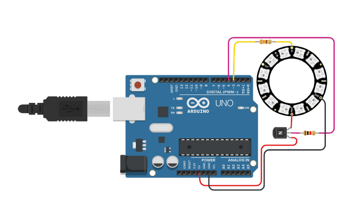 Circuit design 12 LED NeoPixel control with Serial Input - Tinkercad
