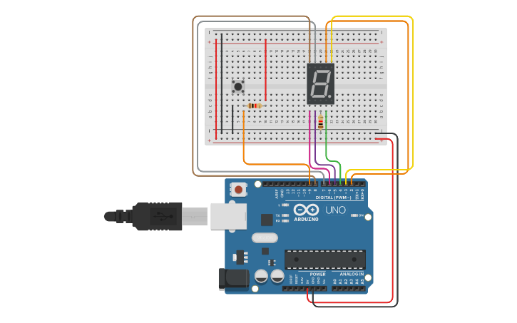 Circuit design Digital Dice using 7 Segment Display - Tinkercad