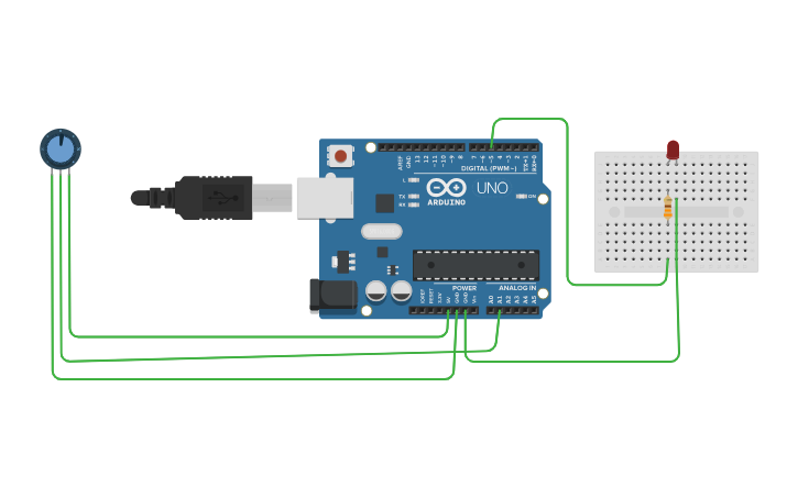 Circuit design LED BRIGHTNESS CONTROL USING POTENTIOMETER - Tinkercad