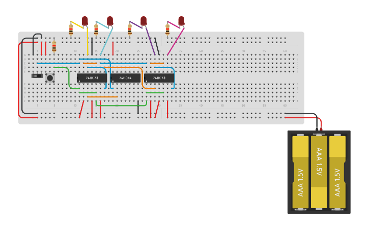 Circuit design 4 Bit Shift Register - Tinkercad