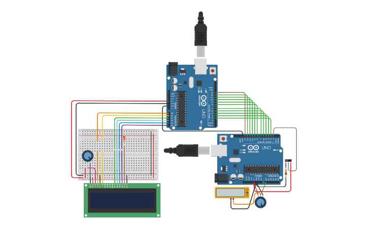 Circuit design Conexion con 2 Arduinos Analogo/Digital - Tinkercad