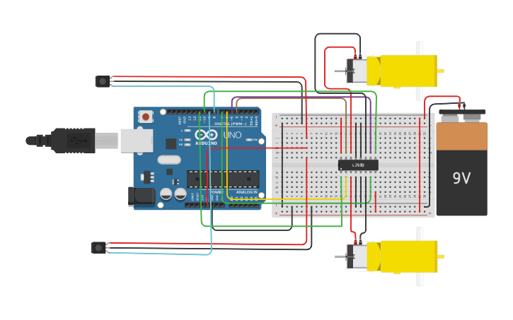 Circuit design Line Follower robot - Tinkercad