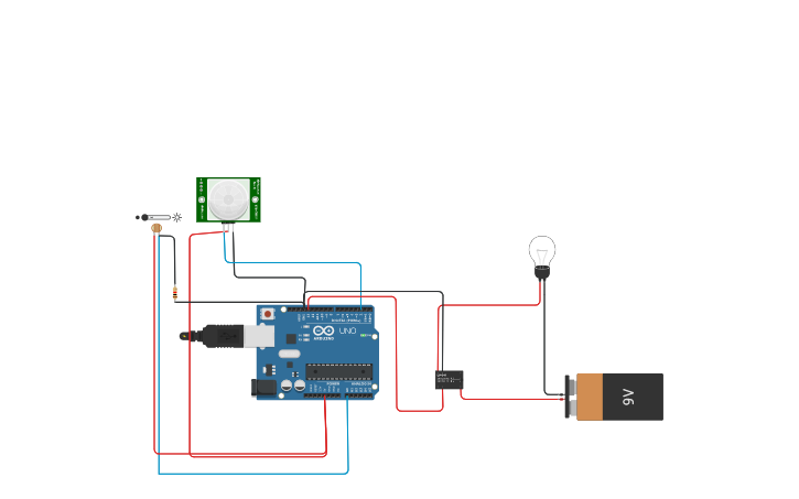 Circuit design Simulasi Lampu Otomatis dengan Sensor PIR - Tinkercad