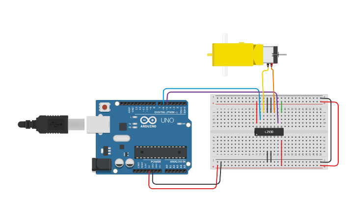 Circuit design Arduino com Motor DC + L293D - Tinkercad