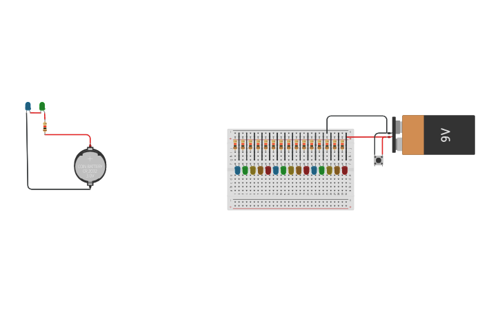 Circuit design Protoboard con leds - Tinkercad