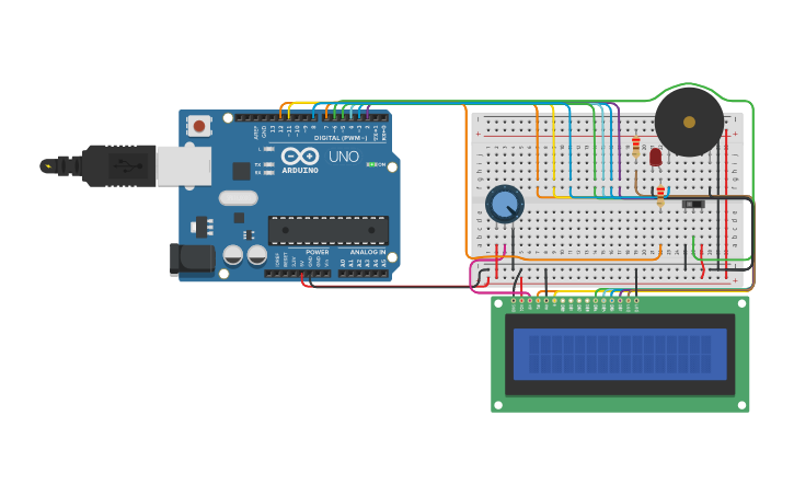 Circuit design sos semplice con buzzer lcd e deviatore - Tinkercad