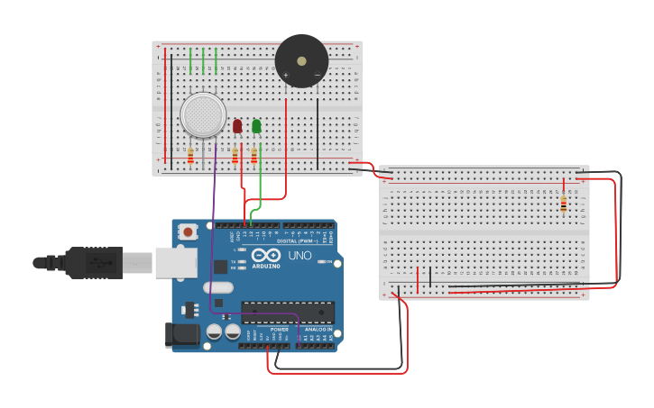 Circuit design Fire alarm - Tinkercad
