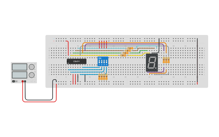 Circuit design BCD to 7-segment decoder - Tinkercad