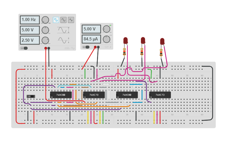 Circuit Design 3 Bit Asynchronous Up Down Counter Tinkercad