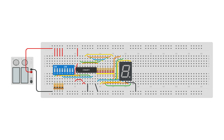 Circuit design 7 Segment Display With CD4511 IC and DIP Switch - Tinkercad