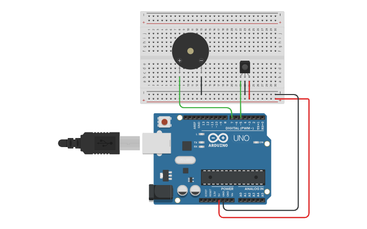 Circuit design IR Sensor with Buzzer - Tinkercad