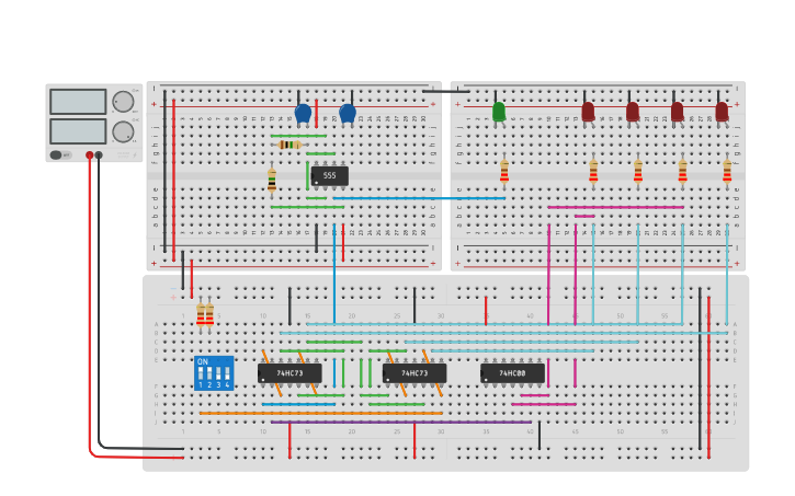 Circuit design Asynchronous Decade [MOD-10] Counter - Tinkercad