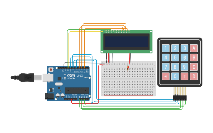 Circuit design KEYPAD 4X4 dan LCD - Tinkercad