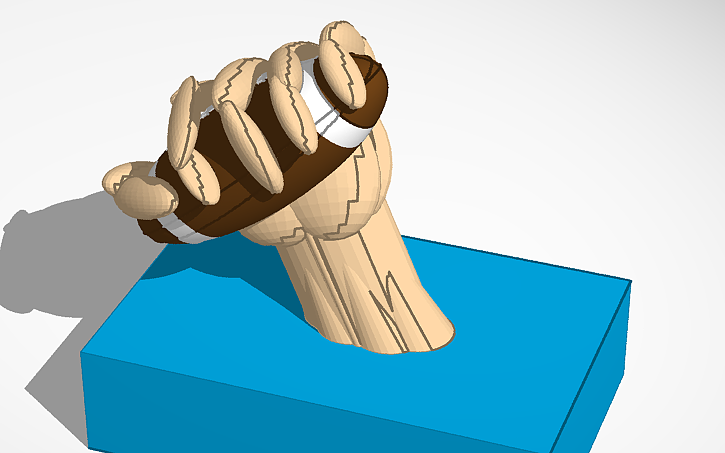 3D design Hand holding football on platform - Tinkercad