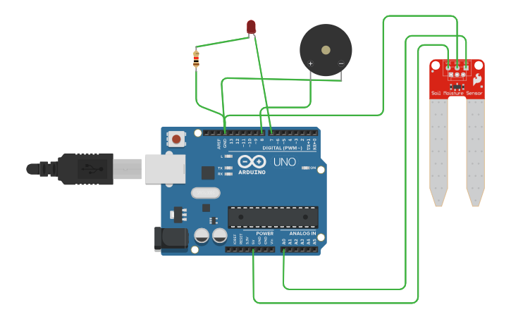 Circuit design Smart Irrigation System - Tinkercad