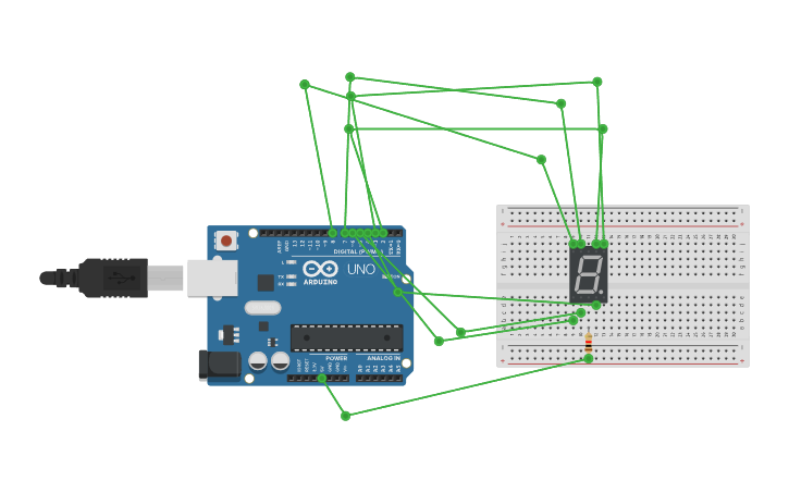 Circuit design 7-segment anode - Tinkercad