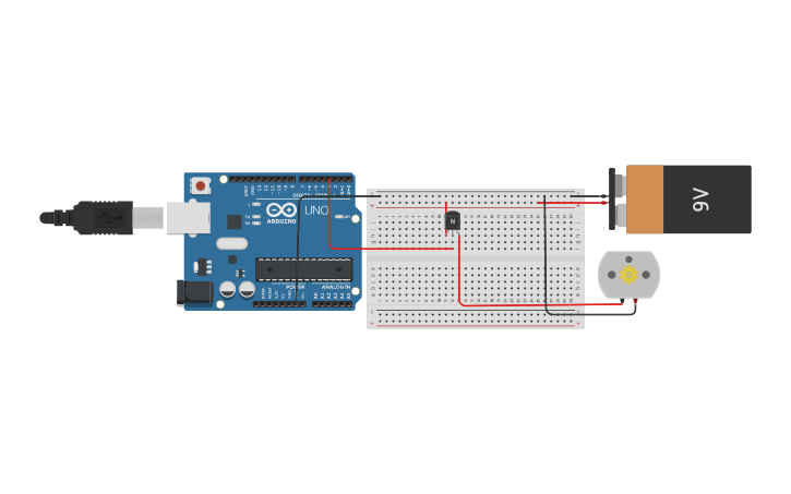 Circuit design Arduino NPN Transistor DC Motor - Tinkercad