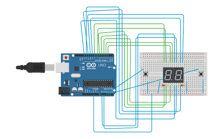 Circuit design Copy of Copy of 2-Digit 7-Segment Display - Tinkercad
