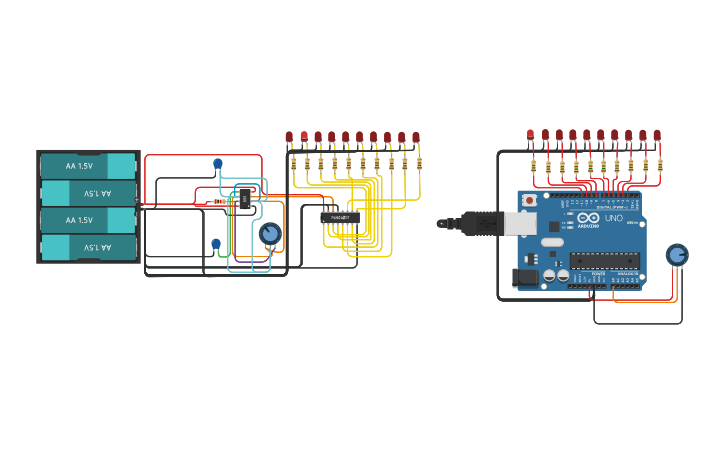 Circuit design LED Chaser Comparison - Raw Circuit vs. Arduino - Tinkercad