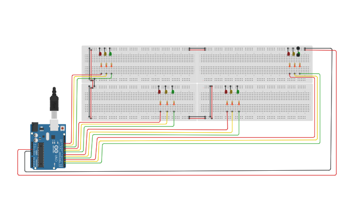 Circuit design 4 Way Traffic Light - Tinkercad