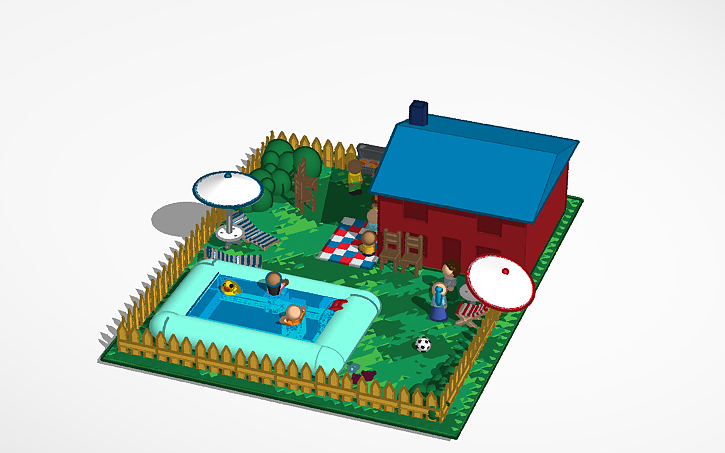 3D design summer pool n barbeque party - Tinkercad